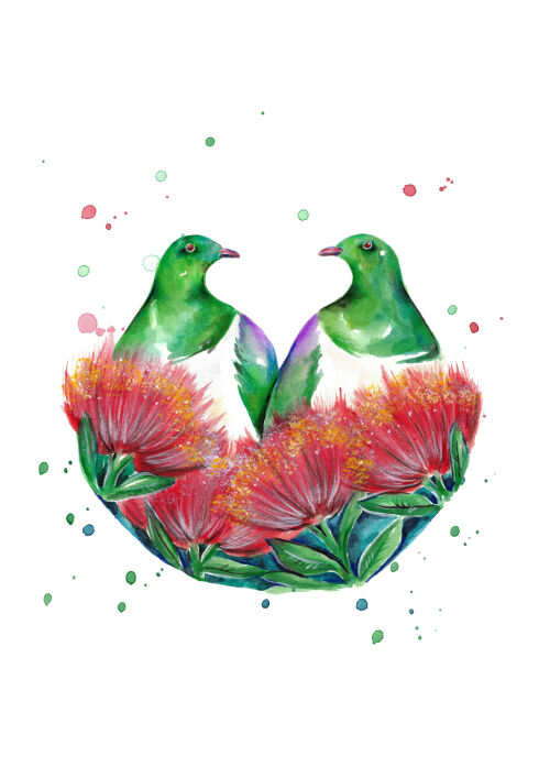 Love Kereru Birds - birds - FionaClarkeART.co.nz