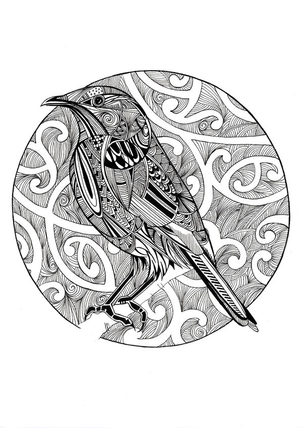 B&W Bellbird - birds - FionaClarkeART.co.nz