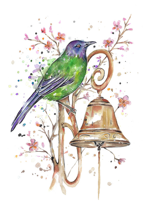Blossom Bellbird - birds - FionaClarkeART.co.nz