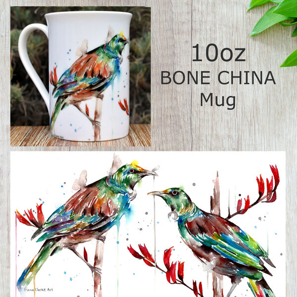 Tui Birds BONE CHINA mug - Bone China Mugs - FionaClarkeART.co.nz