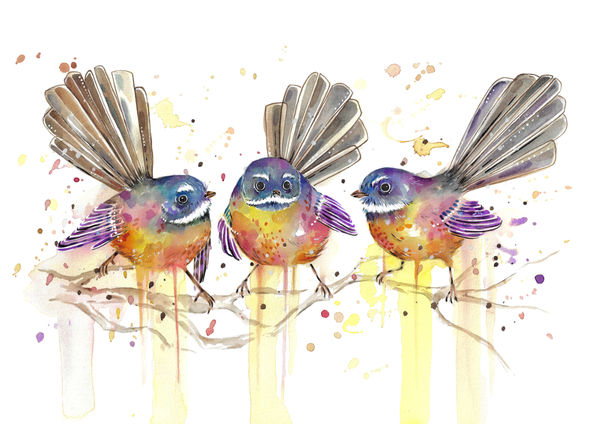 Cheeky Fantails - birds - FionaClarkeART.co.nz