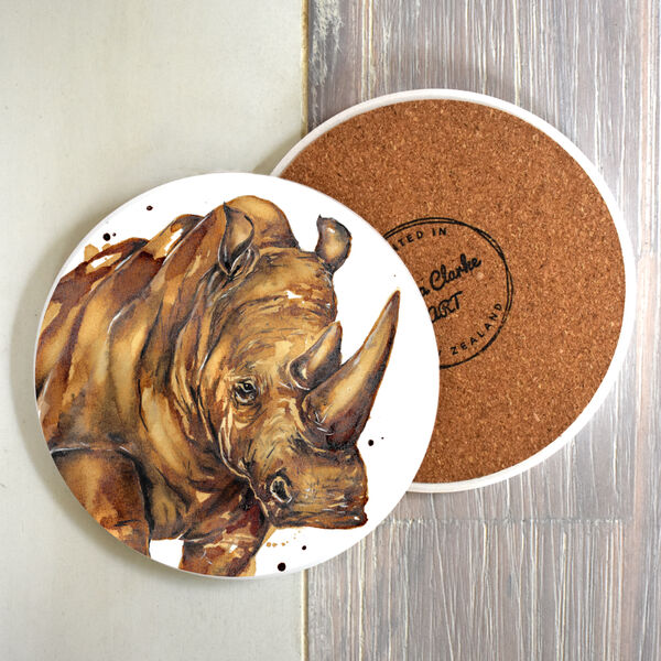 Coffee Rhino Coaster - Coasters - FionaClarkeART.co.nz
