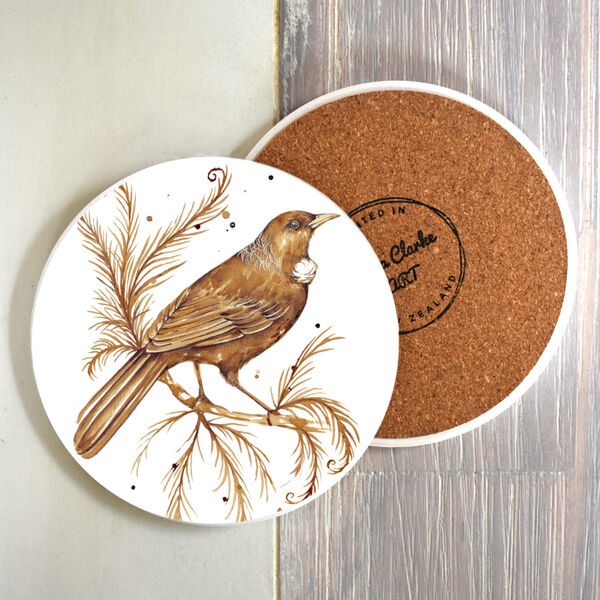 Coffee Tui Coaster - Coasters - FionaClarkeART.co.nz