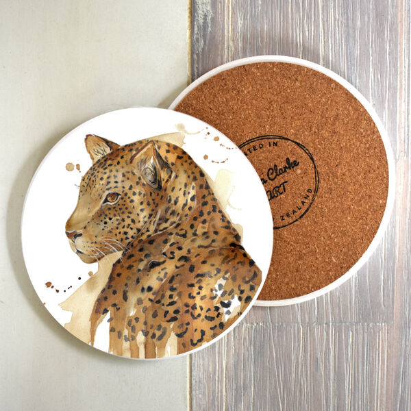 Coffee Leopard Coaster - Coasters - FionaClarkeART.co.nz