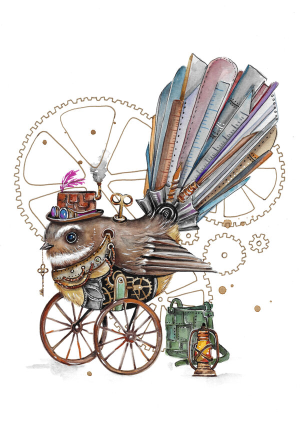 Fantail Explorer - birds - FionaClarkeART.co.nz