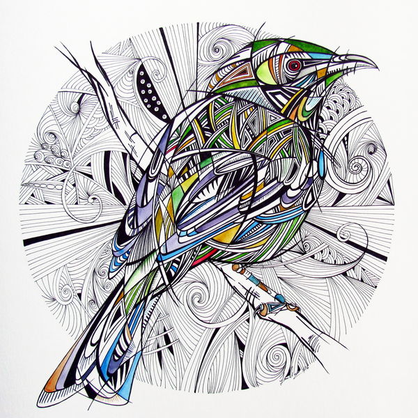 Geometric Bellbird - archived - FionaClarkeART.co.nz