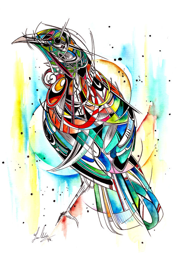 Geometric Tui - birds - FionaClarkeART.co.nz