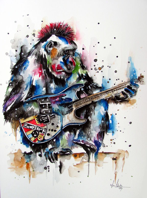 Punk Gorilla Playing Guitar - archived - FionaClarkeART.co.nz