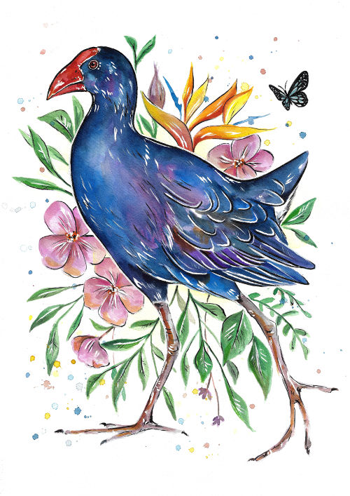 Garden Pukeko - birds - FionaClarkeART.co.nz