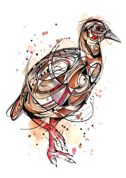 Geometric Weka - birds - FionaClarkeART.co.nz