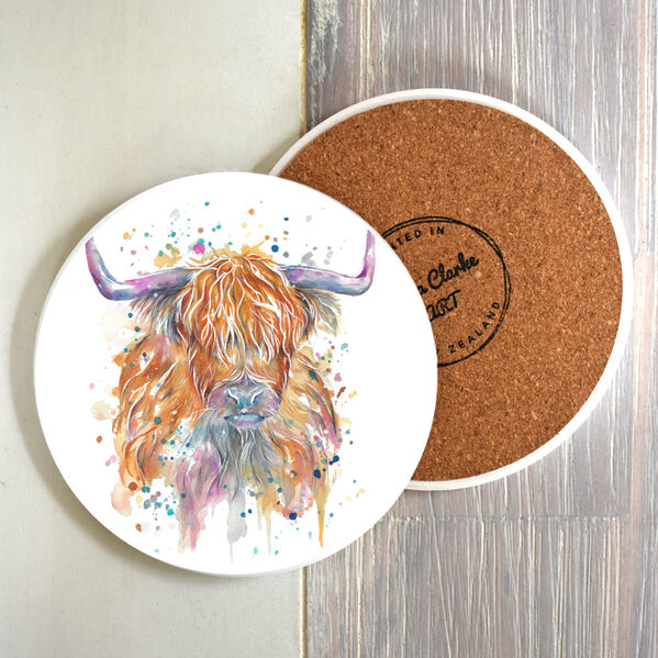 Highland Cow Coaster - Coasters - FionaClarkeART.co.nz