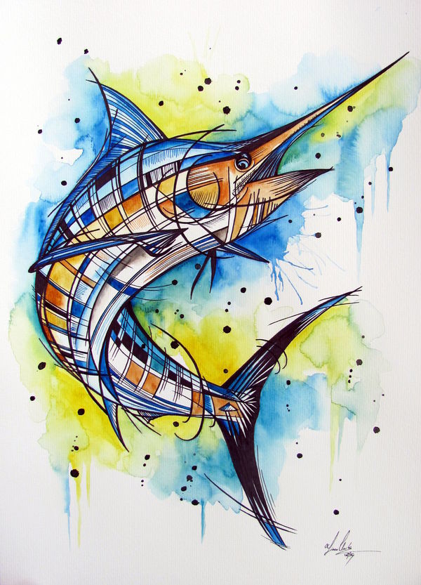 Inked Marlin - archived - FionaClarkeART.co.nz