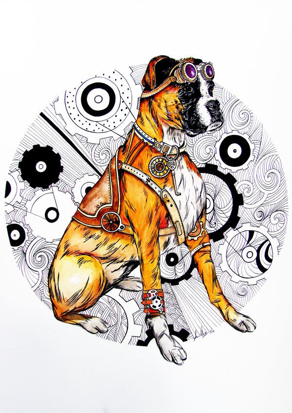 Steampunk Boxer - archived - FionaClarkeART.co.nz