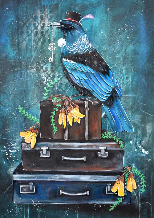 Graffiti Tui - birds - FionaClarkeART.co.nz