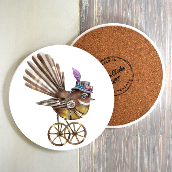 Steampunk Fantail Coaster - Coasters - FionaClarkeART.co.nz