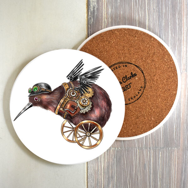 Steampunk Kiwi Coaster - Coasters - FionaClarkeART.co.nz