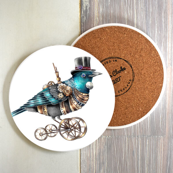Steampunk Tui Coaster - Coasters - FionaClarkeART.co.nz