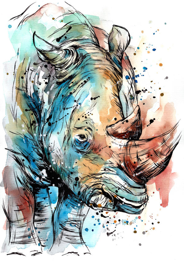 African Rhino - animals - FionaClarkeART.co.nz