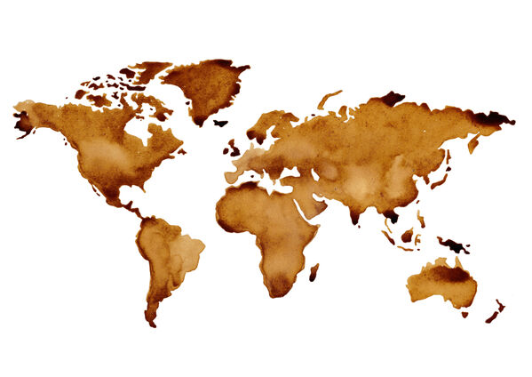 Coffee World Map - coffee art - FionaClarkeART.co.nz