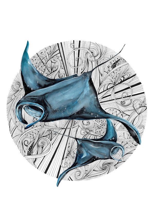 Space Manta Rays - ocean - FionaClarkeART.co.nz